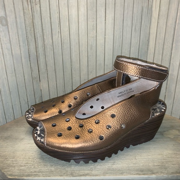 bernie mev. | Shoes | Bernie Mev Bronze Leather Wedge Velcro Closure ...